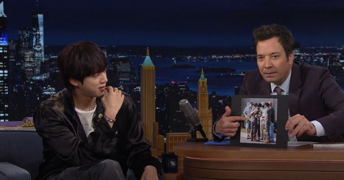 BTS Jin Reacts to RM's Viral Saxophone Photo on Jimmy Fallon's Show - Mandatory