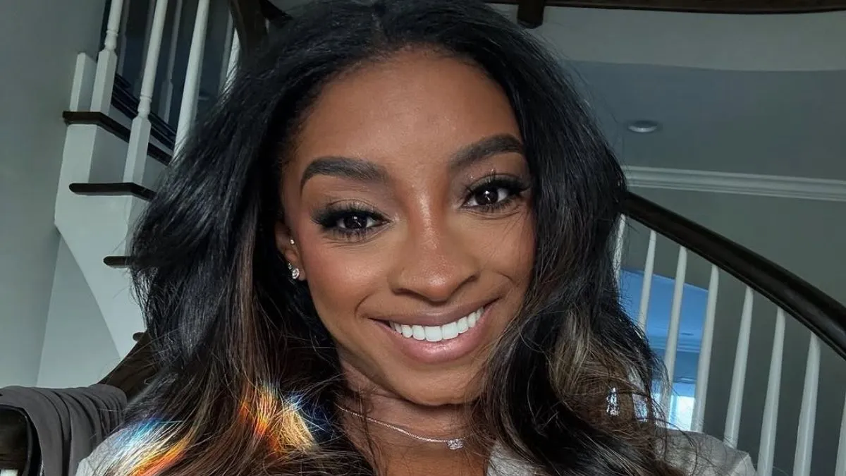 Simone Biles Serves Poolside Glam in Sparkly Bikini Selfie - Mandatory