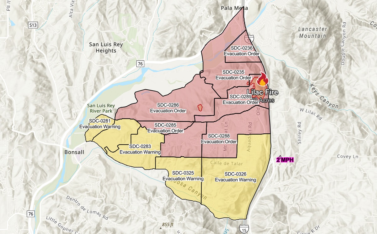 Lilac Fire Map in San Diego Shows How Far the Wildfire Has Spread ...