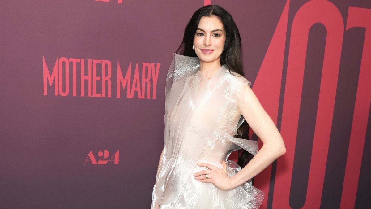 Anne Hathaway Breaks the Internet in Barely-There Sheer Cutout Dress ...