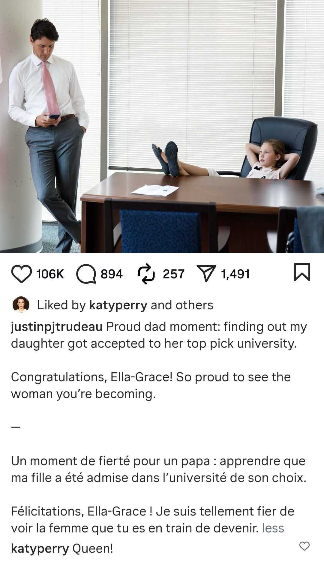 Katy Perry’s Reaction to Justin Trudeau’s ‘Proud Dad Moment’ Goes Viral ...