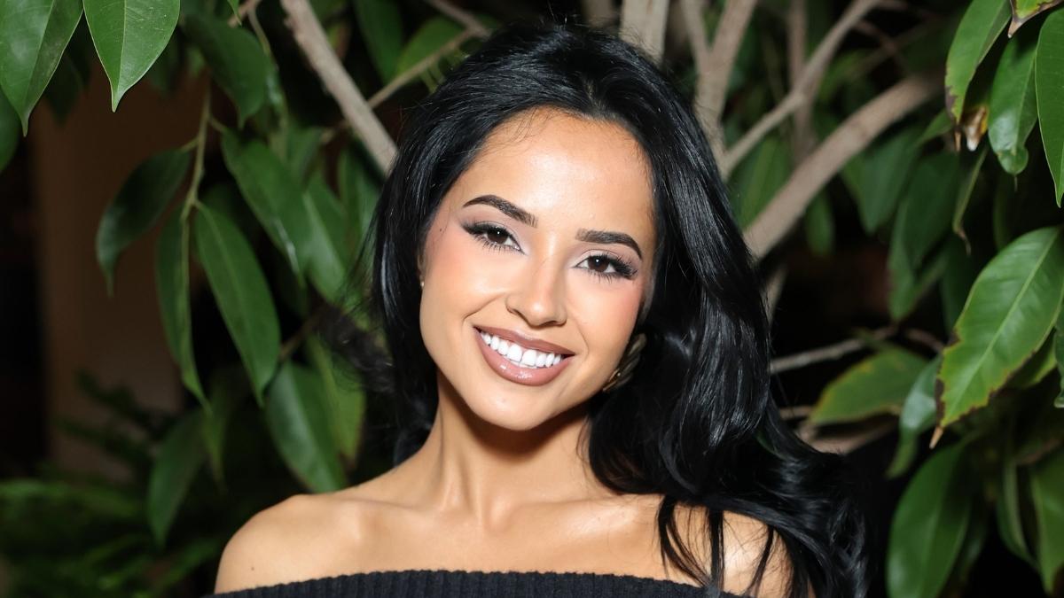 Becky G's Micro Minidress Barely Stays on as It Slips off Her Shoulders ...